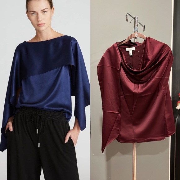 H by Halston | Tops | New Halston Burgundy Addilyn Charmeuse Top Draped ...